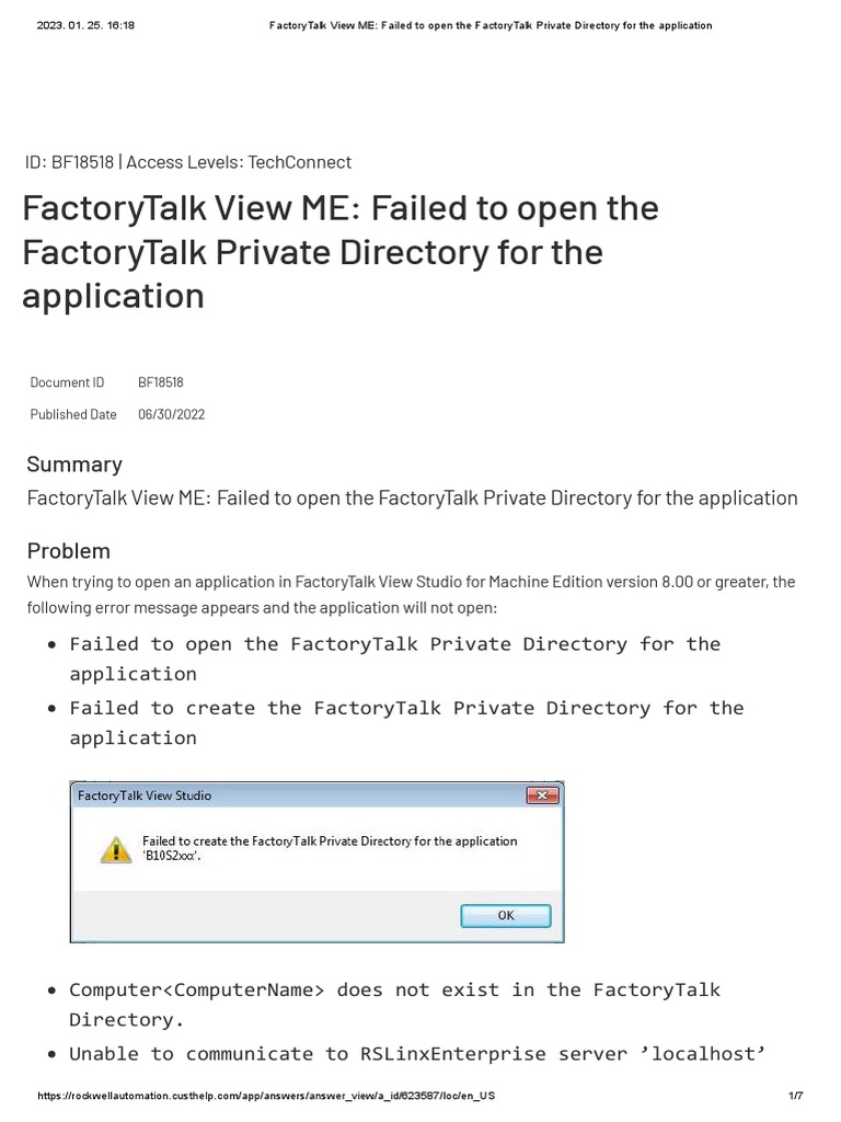FactoryTalk View ME - Failed To Open The FactoryTalk Private Directory ...