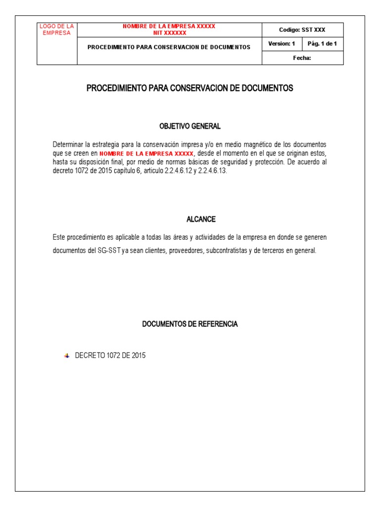 16.2. Procedimiento para Conservación de Documentos SG-SST | PDF