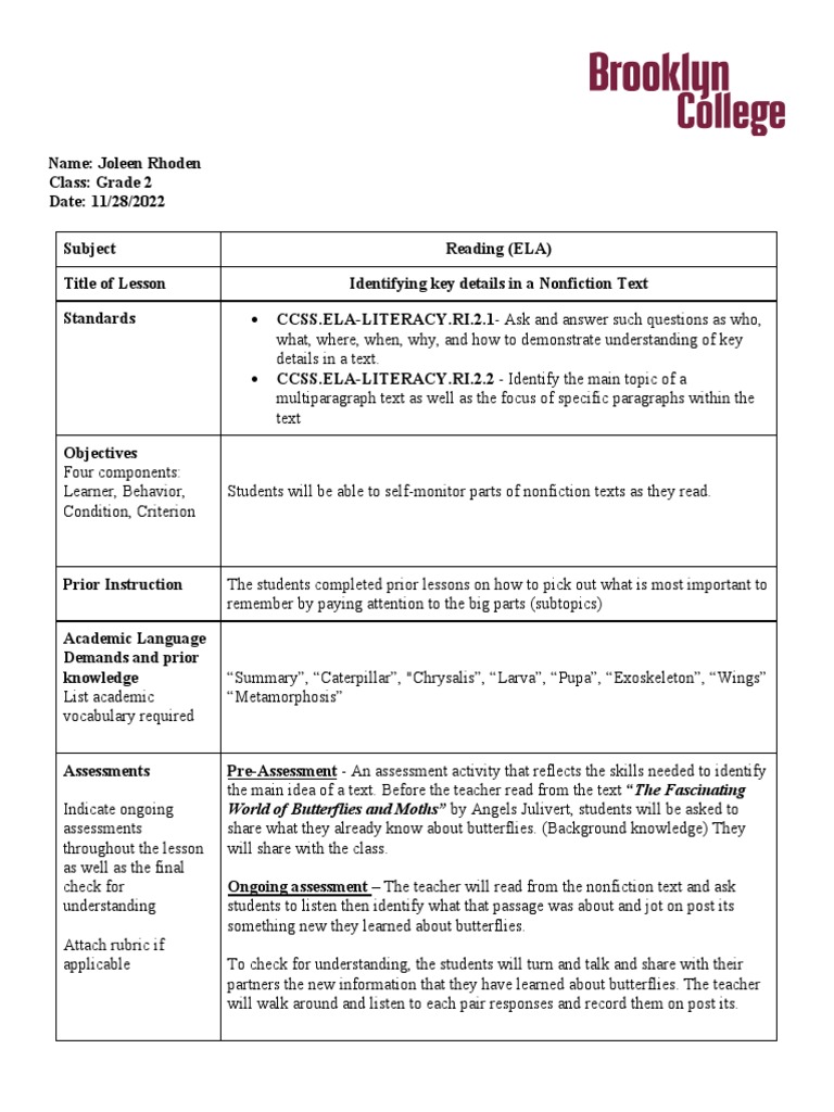 Student Teaching Grade 2 Lesson Ela | PDF | Pupa | Learning
