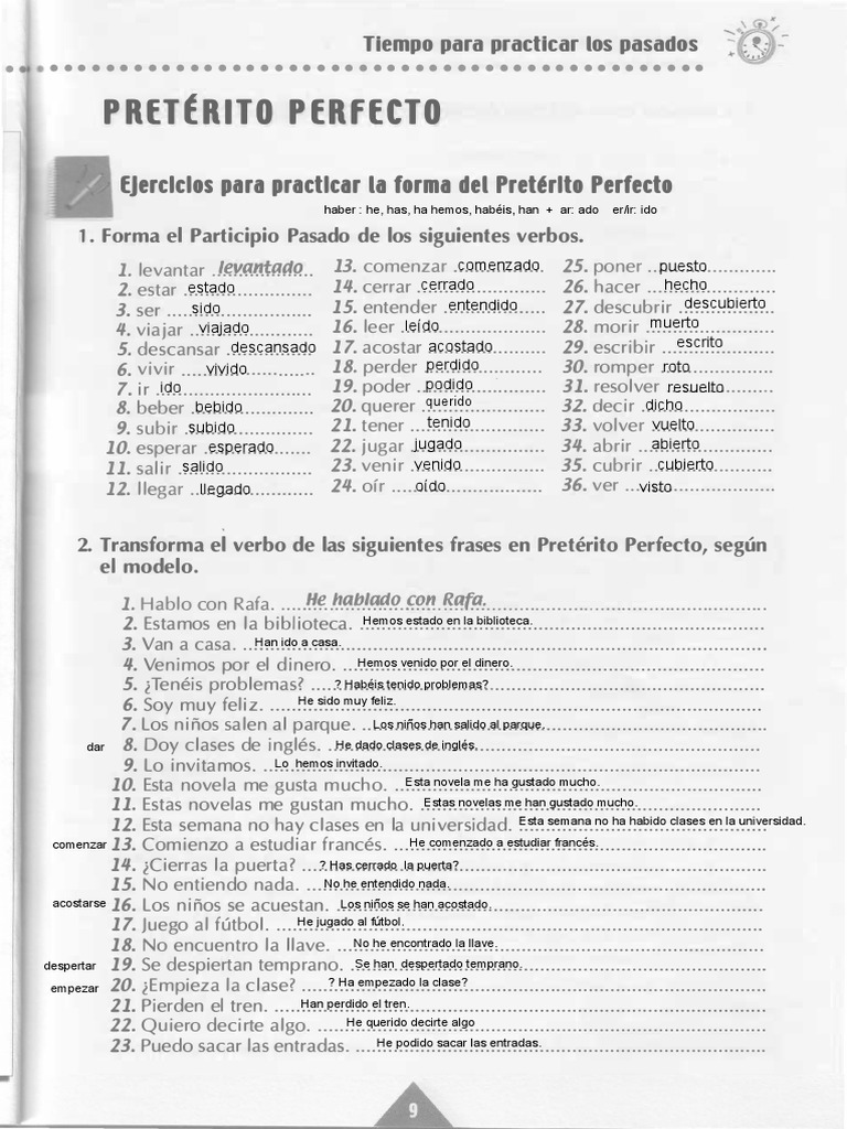 Repaso Del Pretérito Perfecto (Completado Hasta El Final) | PDF ...