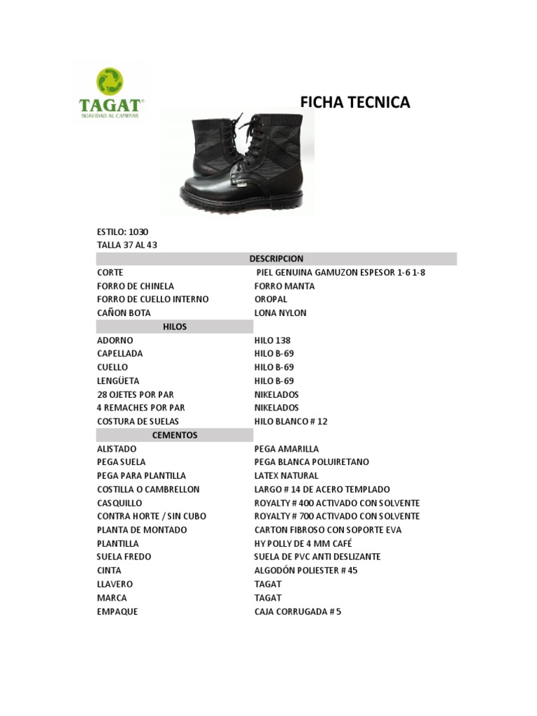 Ficha Tecnica Bota Cam | PDF