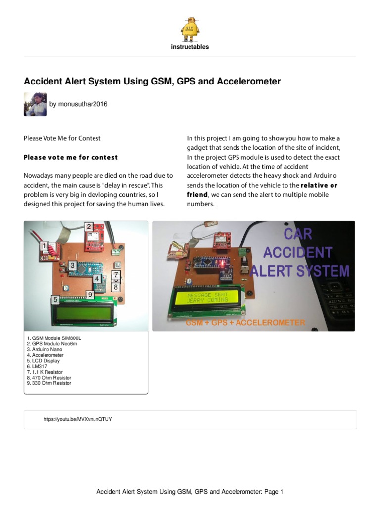 Accident Alert System Using GSM GPS and Accelerome | PDF | Arduino ...
