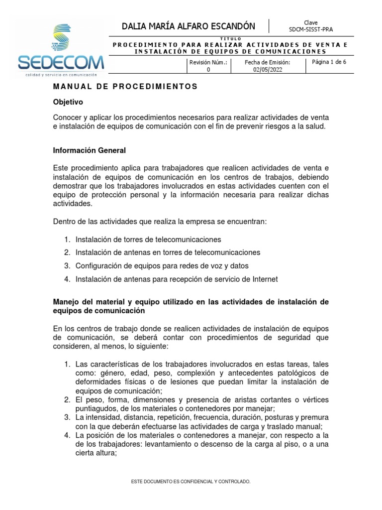 Sdcm-Sisst Procedimiento de Seguridad | PDF | Escuchando