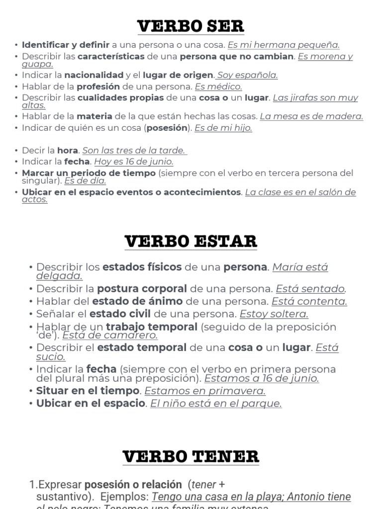 Verbo Ser Tener y Estar | PDF