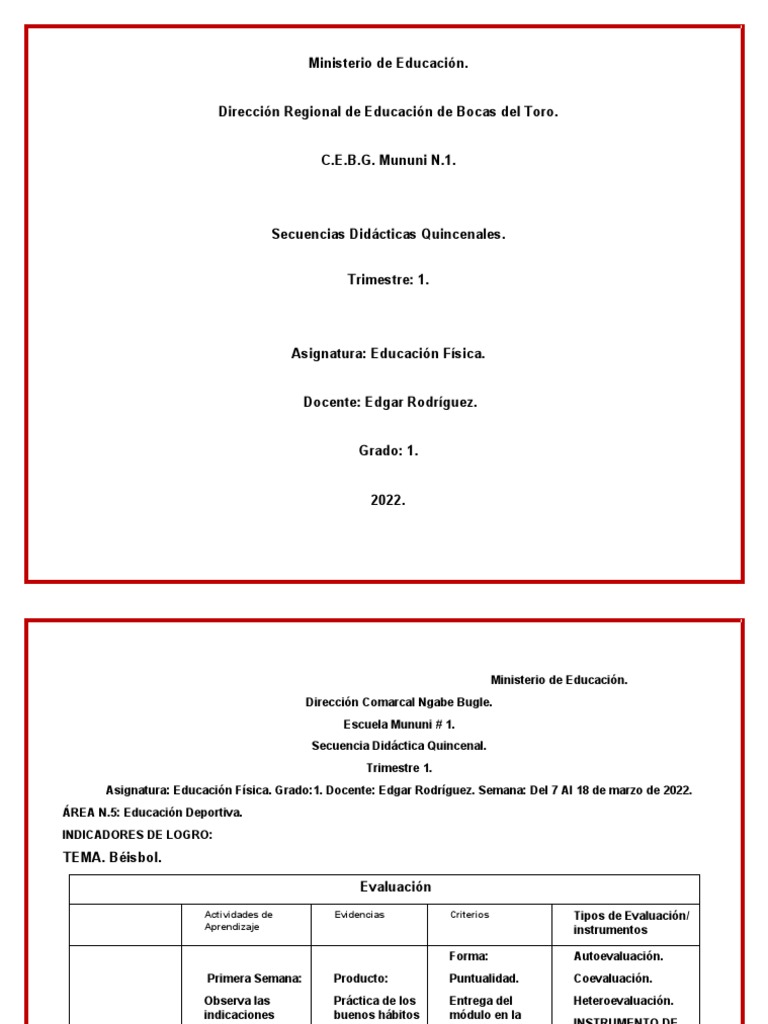 Secuencia Didáctica Quincenal 1° Grado | PDF