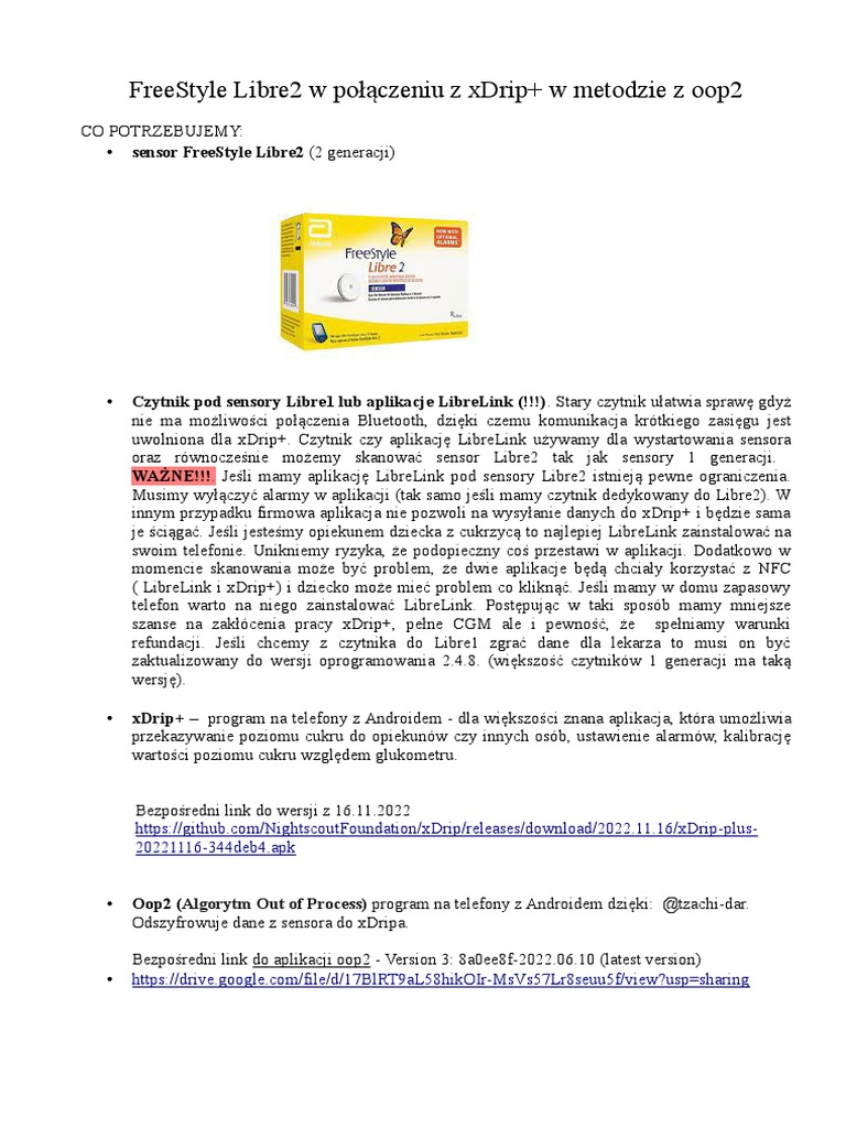 Instrukcja Libre2 Xdrip Oop2 | PDF