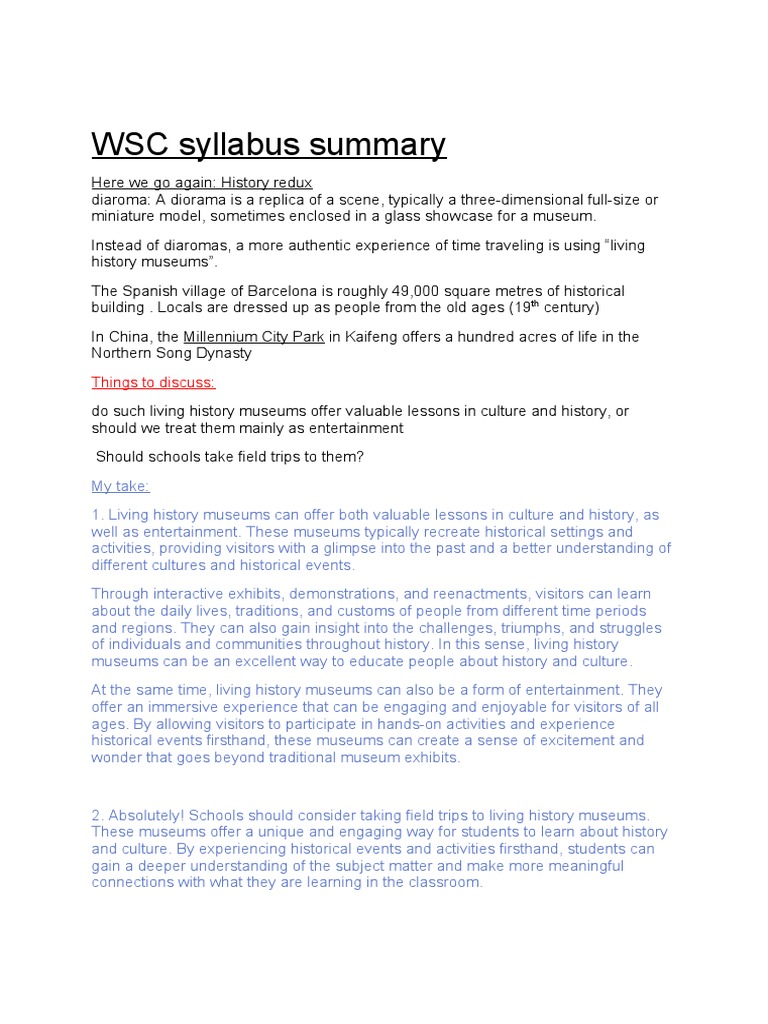 WSC Syllabus Summary | PDF | Restaurants | Pet