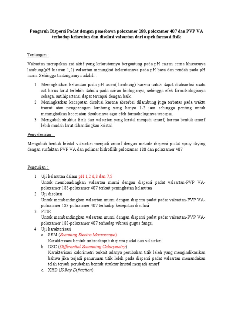 Dispersi Padat Valsartan untuk Kelarutan Optimal | PDF