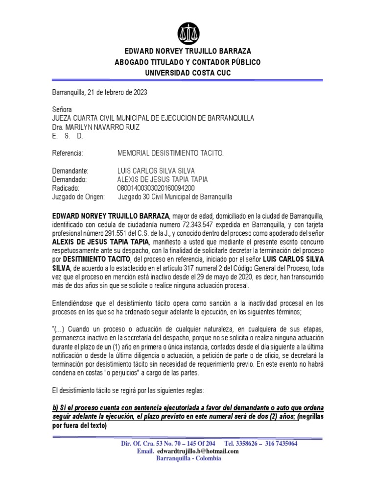 Memorial Desistimiento Tácito 2016-942 PDF | PDF