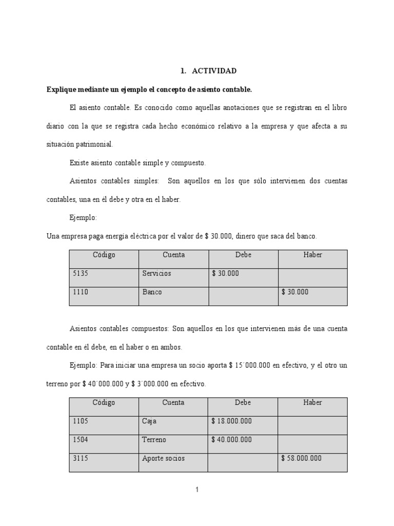 Actividad Explique Mediante Un Ejemplo El Concepto de Asiento Contable ...