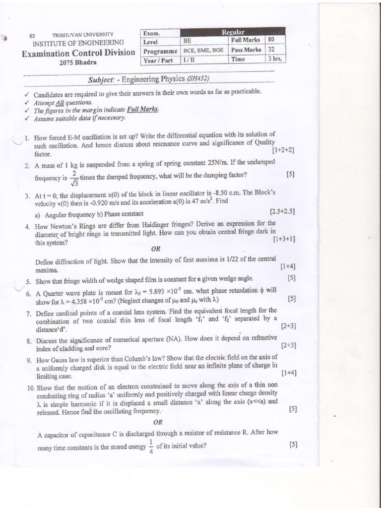 Engineering Physics - 1 | PDF | Inductance | Optics