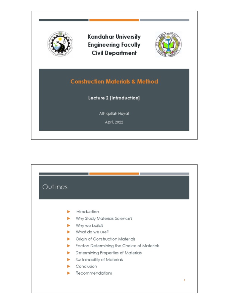 Kandahar University Construction Materials Lecture 2 Introduction | PDF ...