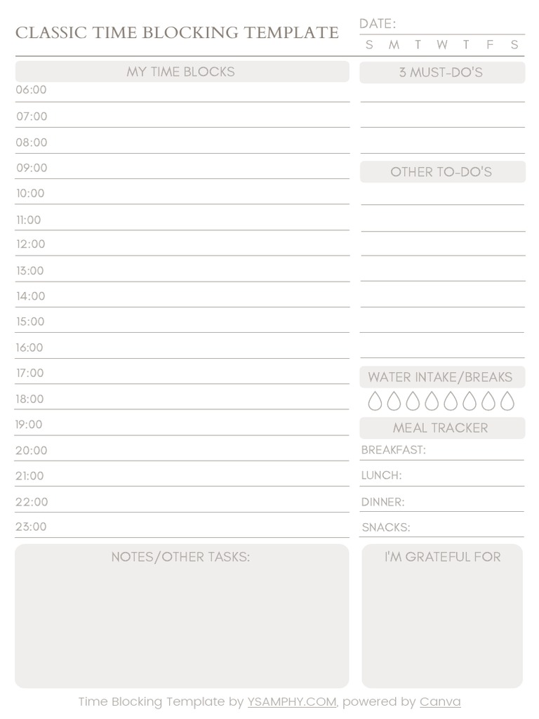 3 Classic Time Blocking Template PDF | PDF | Cooking, Food & Wine