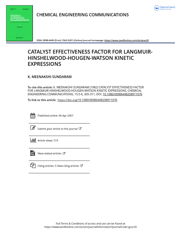 Evaluating the Effectiveness Factor for Reactions Following Langmuir ...