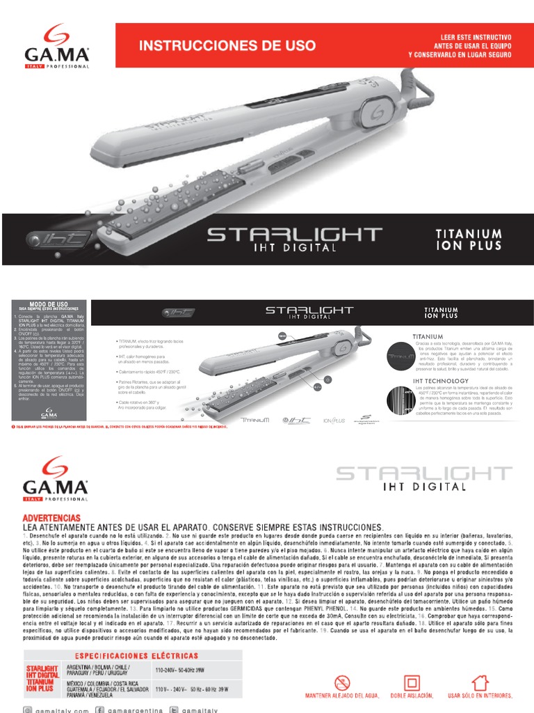 Manual de Instrucciones Plancha Starlight Iht Dig Tit Ip | PDF
