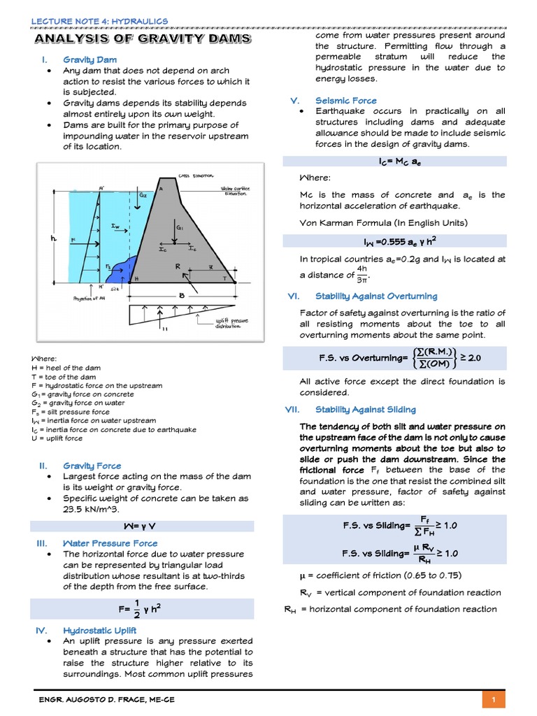Gravity Dam Stability Analysis Guide | PDF | Dam | Force