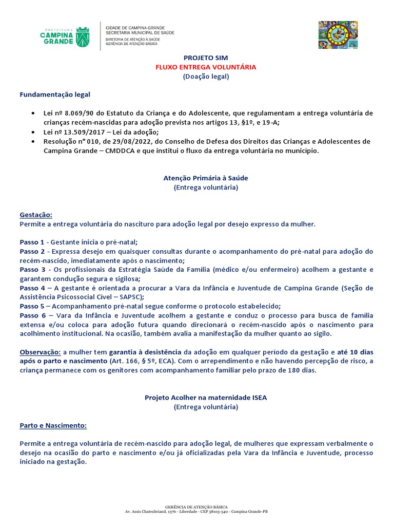 Fluxo Entrega Voluntária Ao Projeto Sim | PDF | Adoção | Gravidez