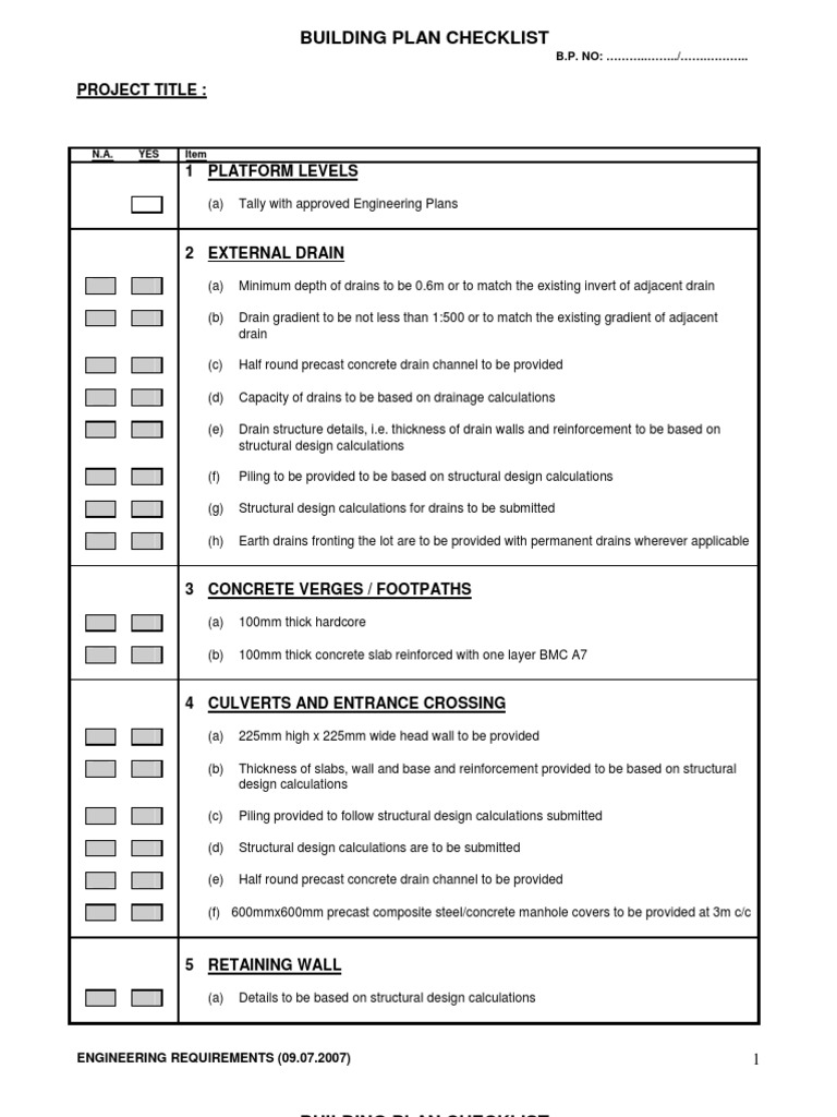 Building Plan Checklist: Project Title | PDF | Precast Concrete | Deep ...