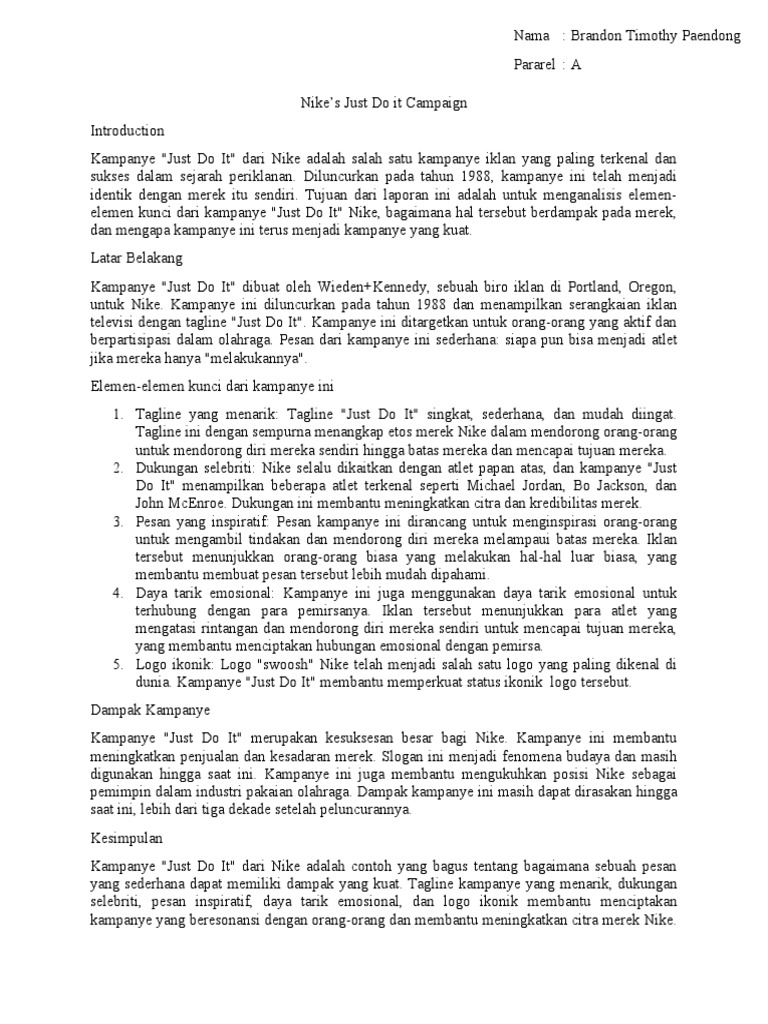 Nike's Just Do It Campaign Case Study | PDF