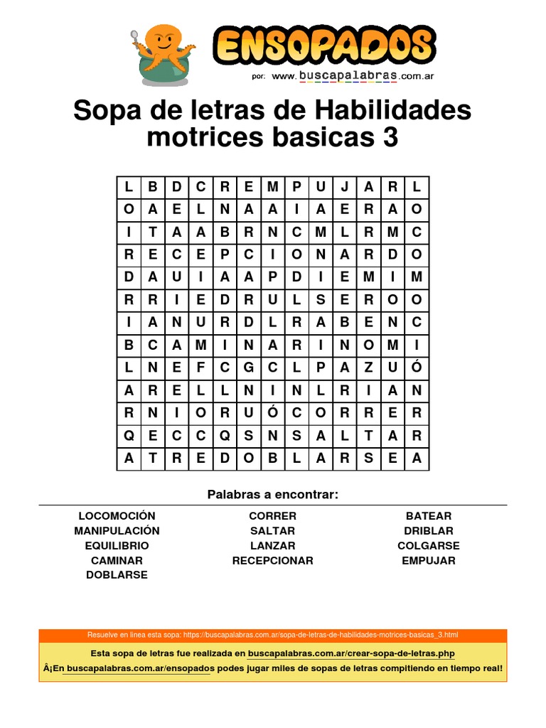Sopa de Letras de Habilidades Motrices Basicas - 3 | PDF