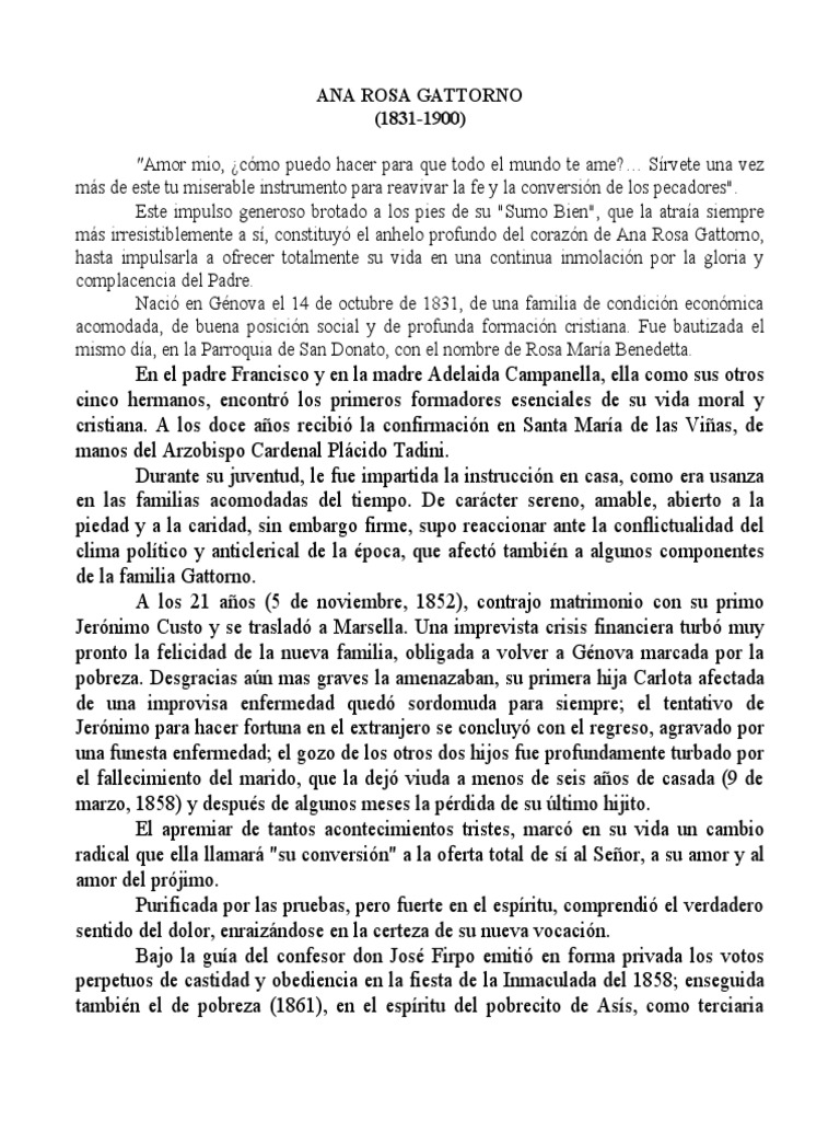 Vida de Madre Rosa | PDF | Iglesia Católica | Amor