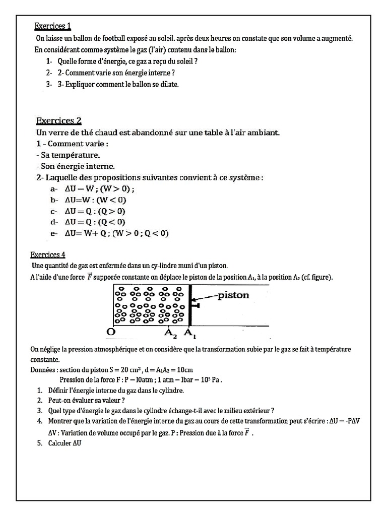 Exercice Energie Interne | PDF