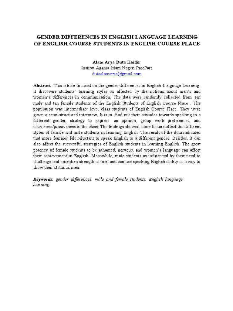 Gender Differences in English Language Learning of English Course ...