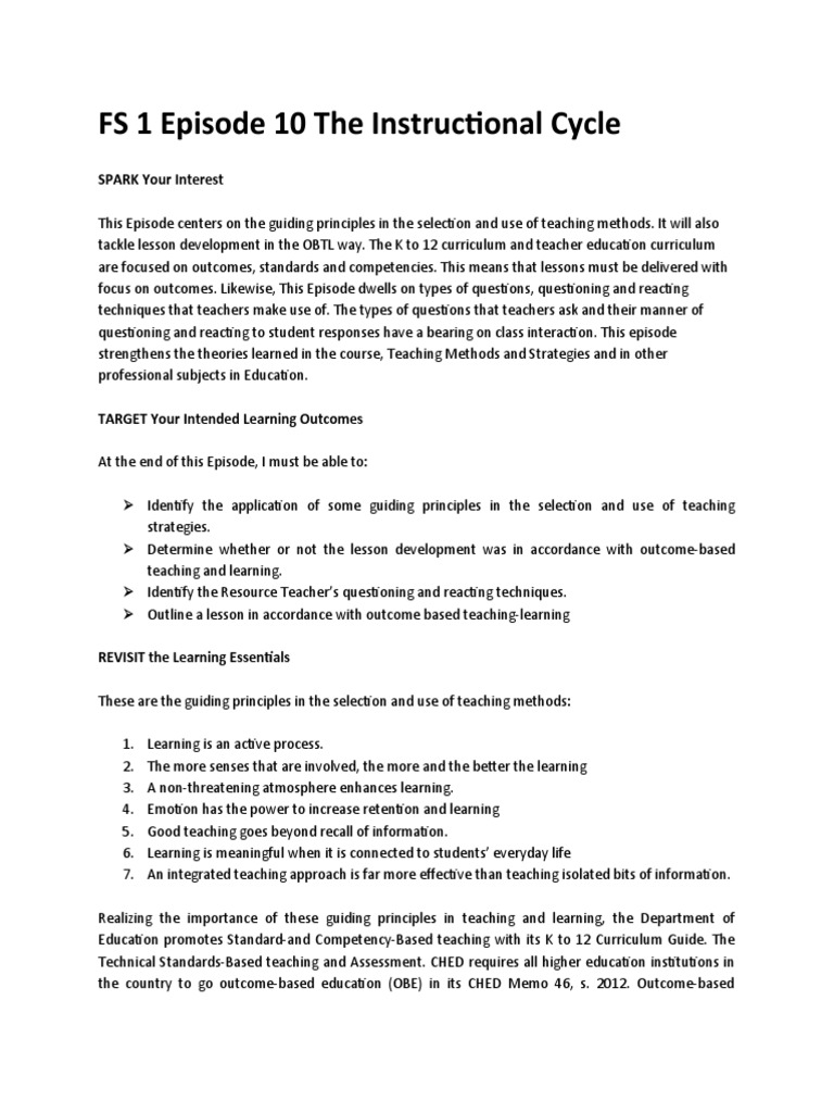 #FS 1 Episode 10 The Instructional Cycle | PDF