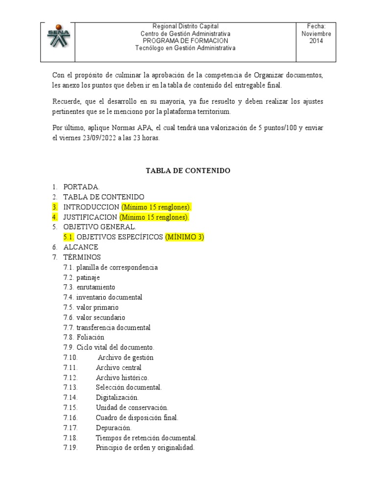 Tabla de Contenido de Organizar Documentos | PDF | Business