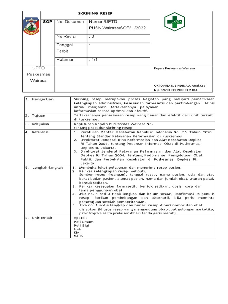 Sop Skrining Resep - Compress | PDF | Pengembangan Diri
