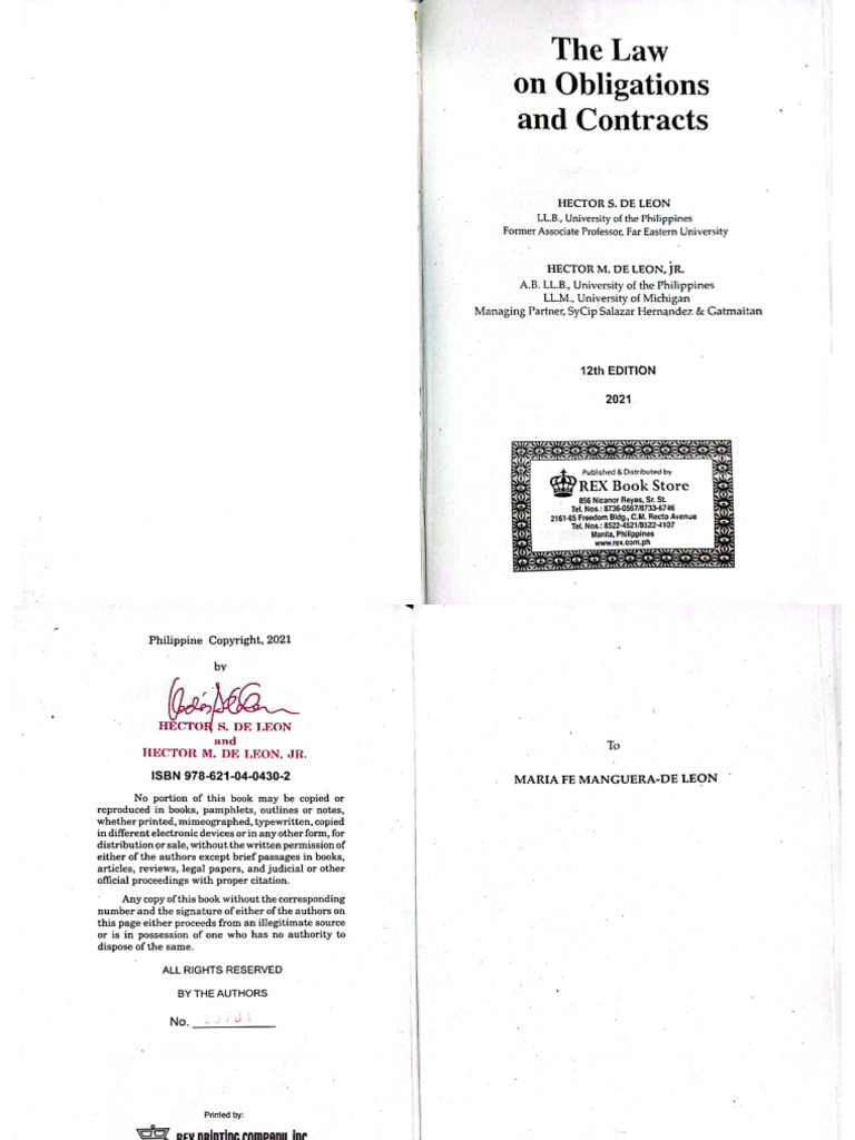 Soft Copy Of Law On Obligations And Contracts By De Leon 2021 Pdf