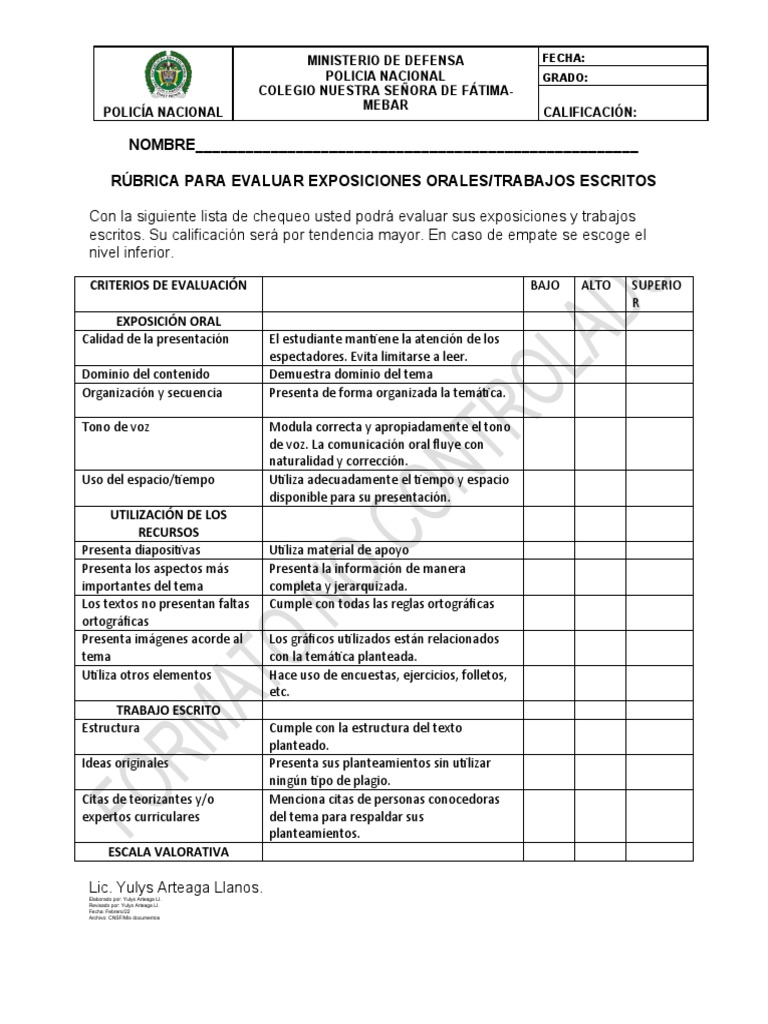 Rúbrica para Evaluar Exposiciones Orales | PDF
