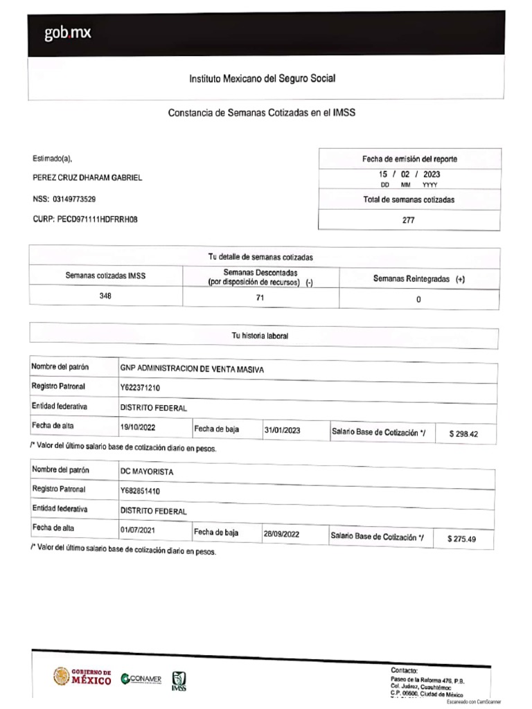 Semanas Cotizadas PDF | PDF