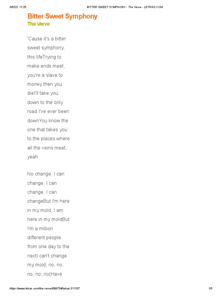 BITTER SWEET SYMPHONY - The Verve | PDF | Singles