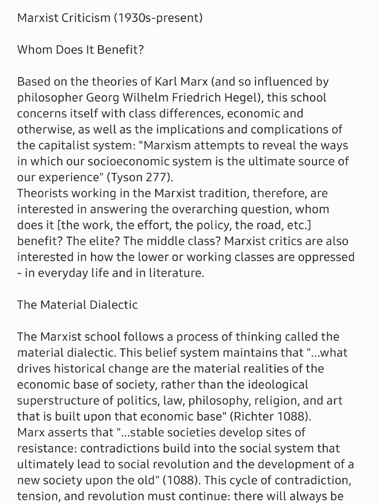 Marxist Criticism (1930s-Present) | PDF