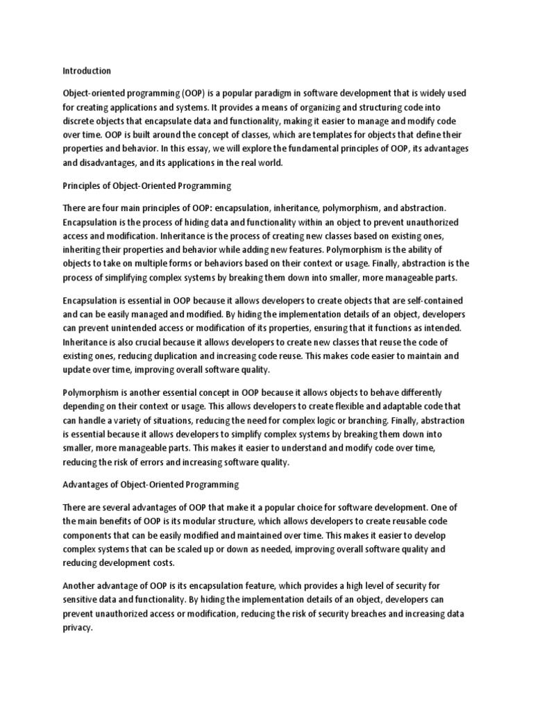 Oop Introduction Pdf Object Oriented Programming Object Computer Science 