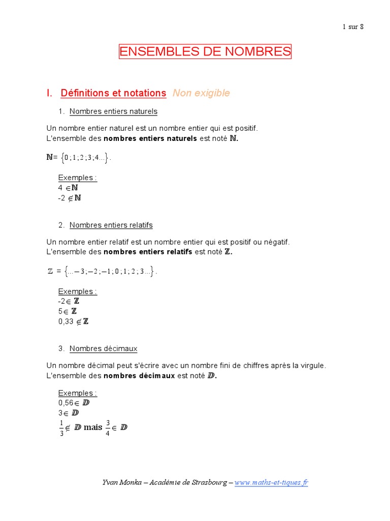 1 Ensembles Nombres PDF | PDF | Entier relatif | Nombre rationnel