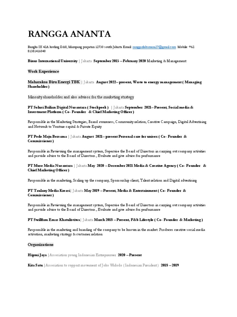 Rangga Ananta Resume PDF | PDF | Financial Markets | Promotion And Marketing Communications