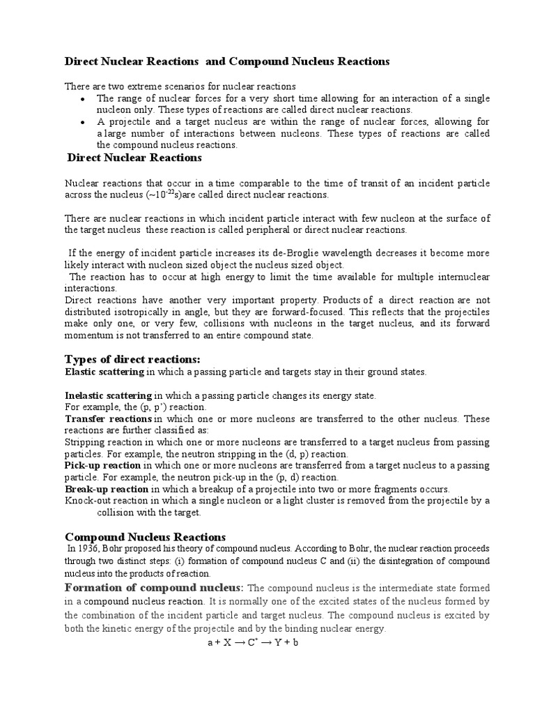Direct Nuclear Reactions and Compound Nucleus Reactions | PDF | Nuclear Reaction | Atomic Nucleus