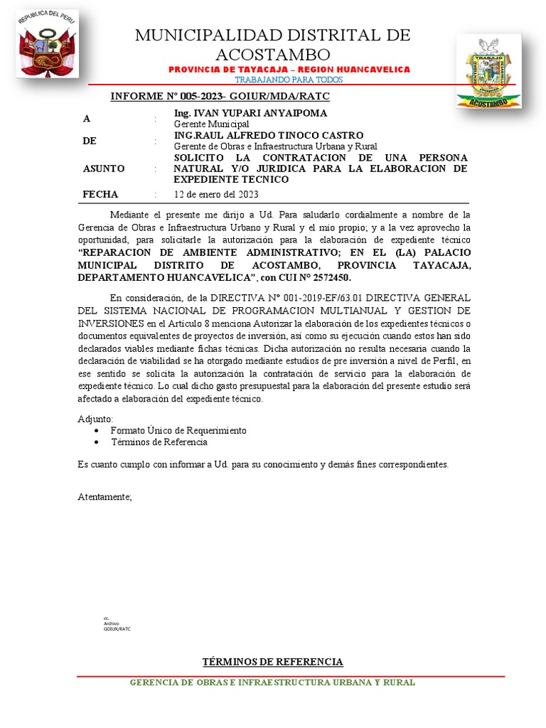 Informe N°005-2023 Requerimiento de Personal de Mantenimiento | PDF