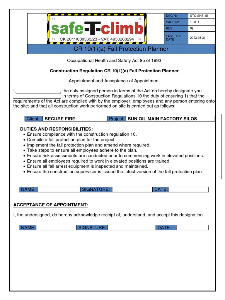 2.1 - CR 10 (1) (A) Fall Protection Planner | PDF | Technology ...