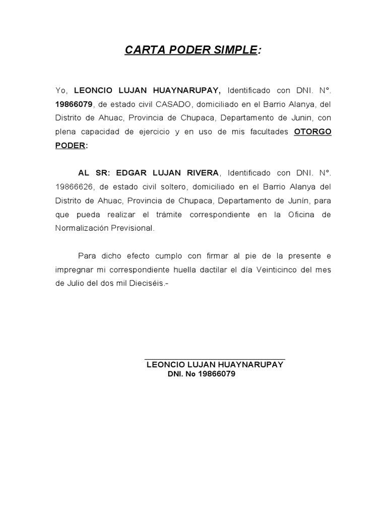 Carta Poder Simple | PDF