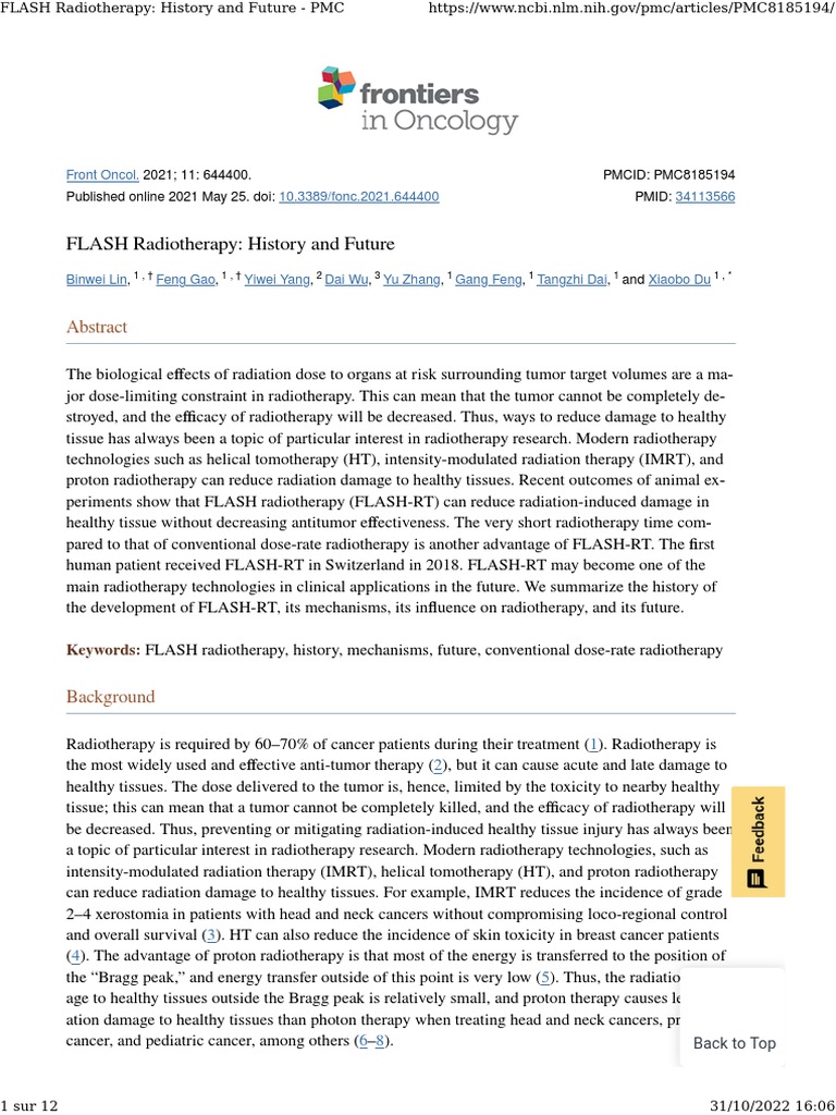 FLASH Radiotherapy History and Future - PMC.pdf | PDF | Radiation ...