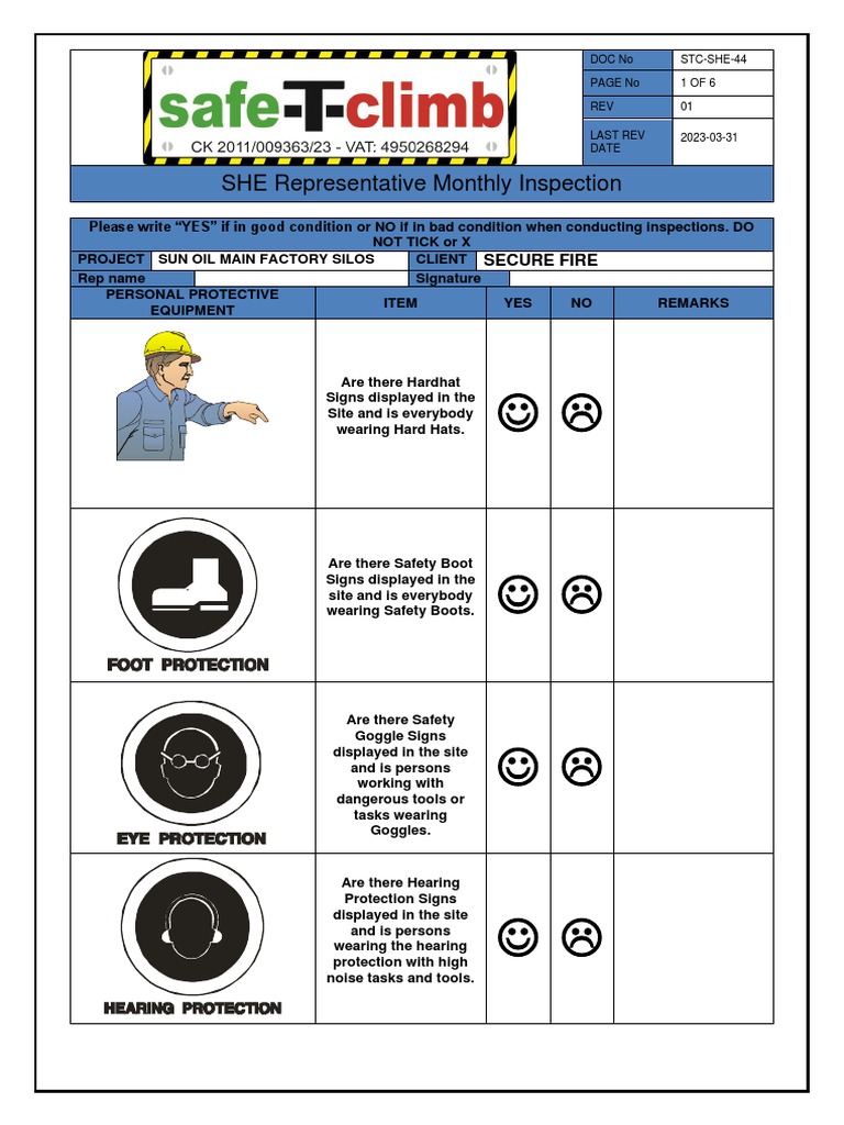 15 Monthly H&S Rep Inspection | PDF | Safety | Occupational Safety And ...
