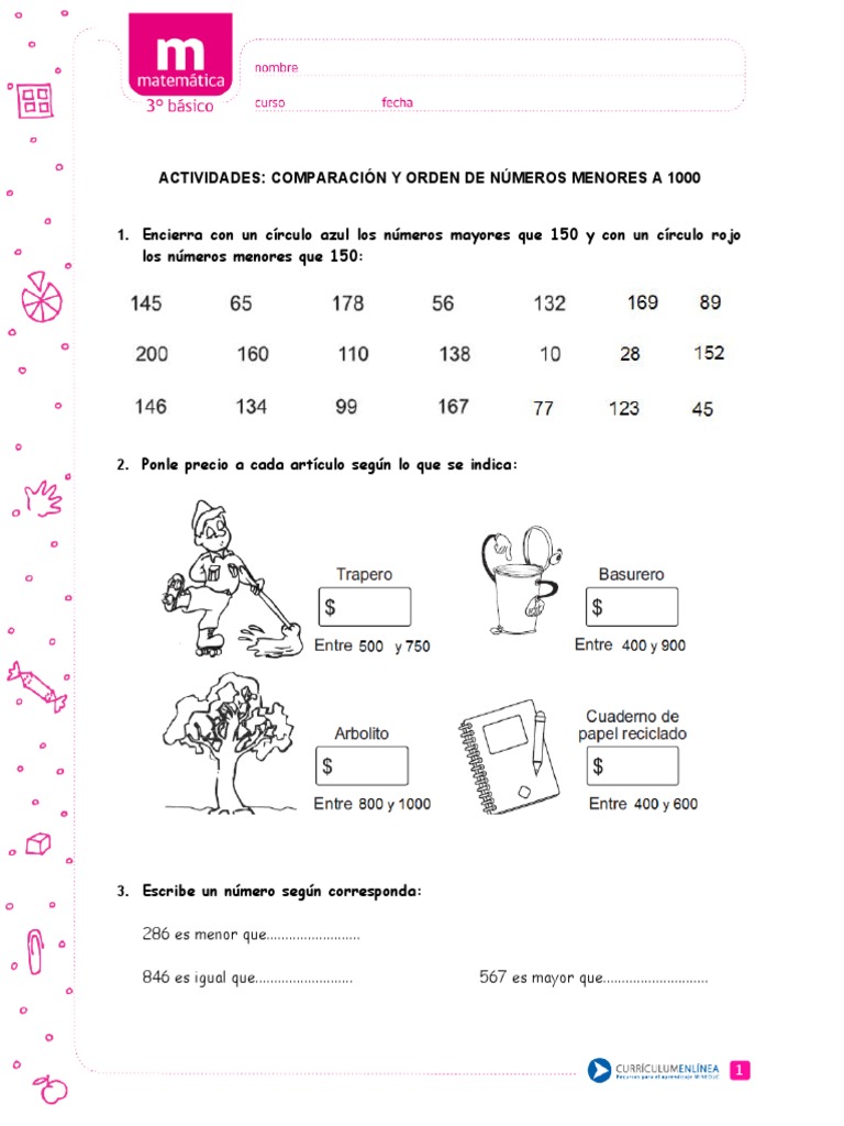 Comparar y Ordenar Numeros | PDF