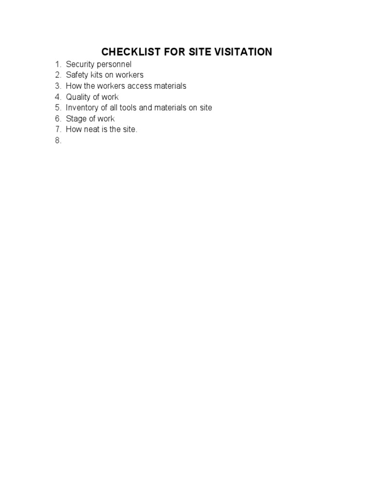 Site Visit Checklist for Safety & Quality | PDF | Computers