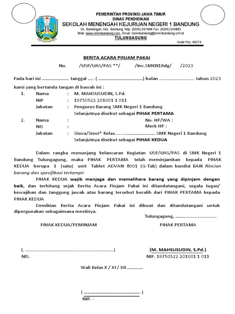BAST SISWA PINJAM TABLET + KWITANSI Fix | PDF