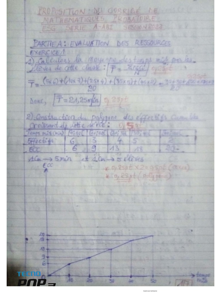 Proposition de Corrigé de Mathematiques - Probatoire Serie A - Abi Session 2022 | PDF