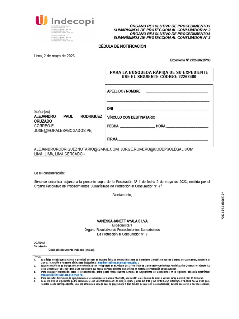 CEDULA 2023 PS3 Del N006918 Al N006919 | PDF | Protección al Consumidor