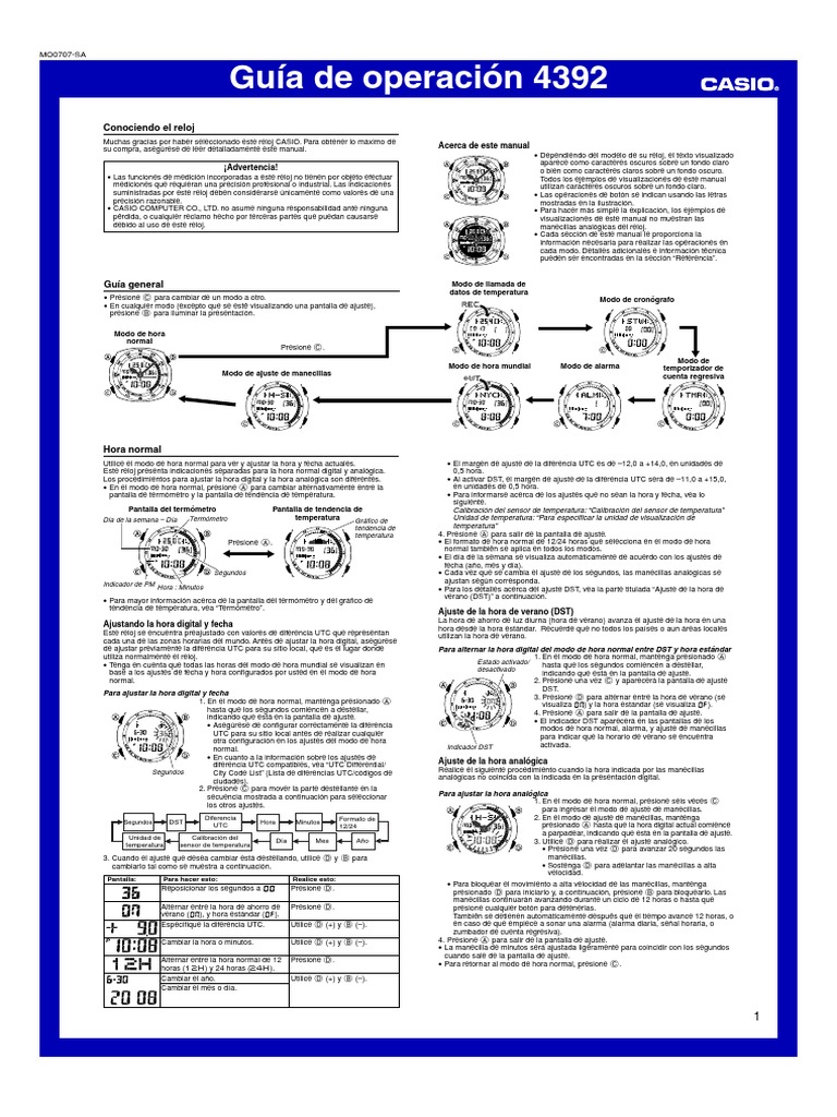 Guía de Operación 4392: Conociendo El Reloj | PDF | Reloj | Hora